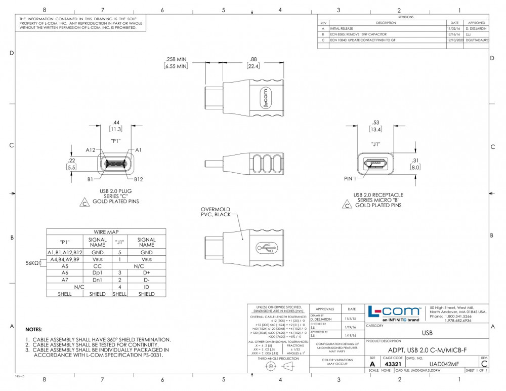 L-com UAD042MF technical drawing preview