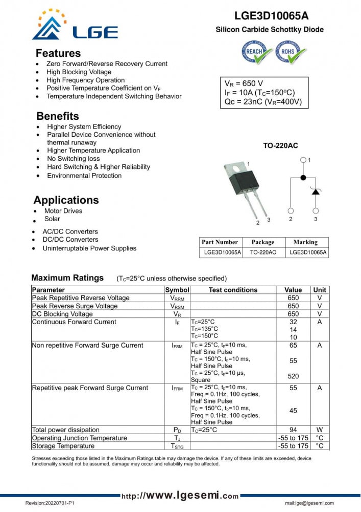 LGE3D10065A datasheet page 1