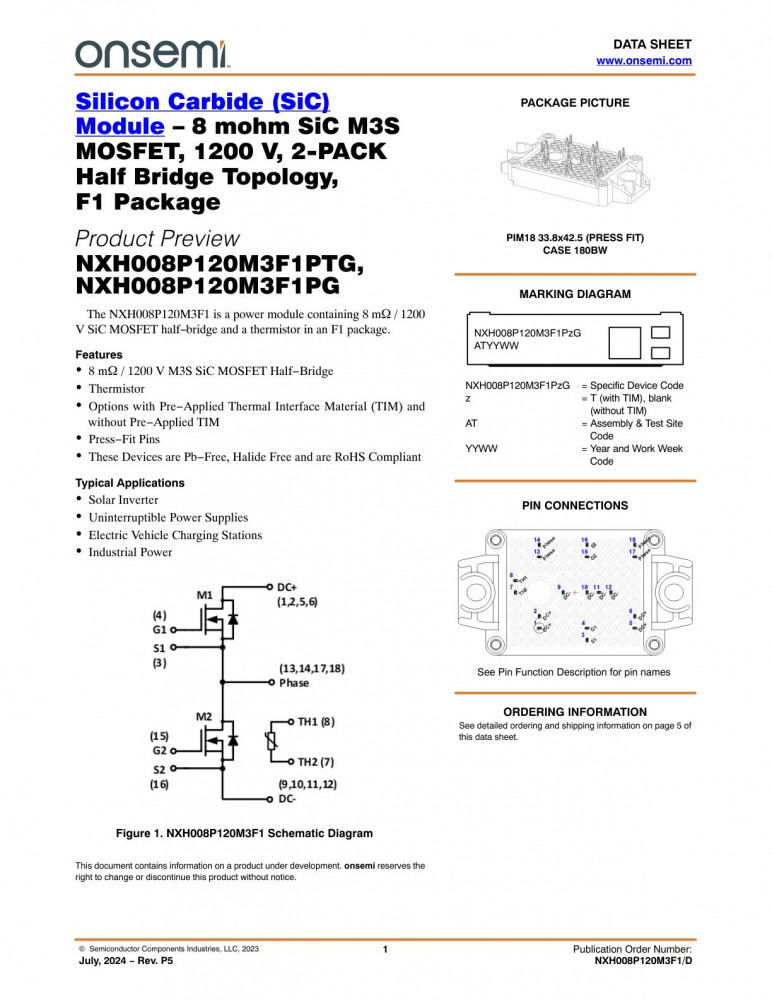 NXH008P120M3F1PTG datasheet page 1
