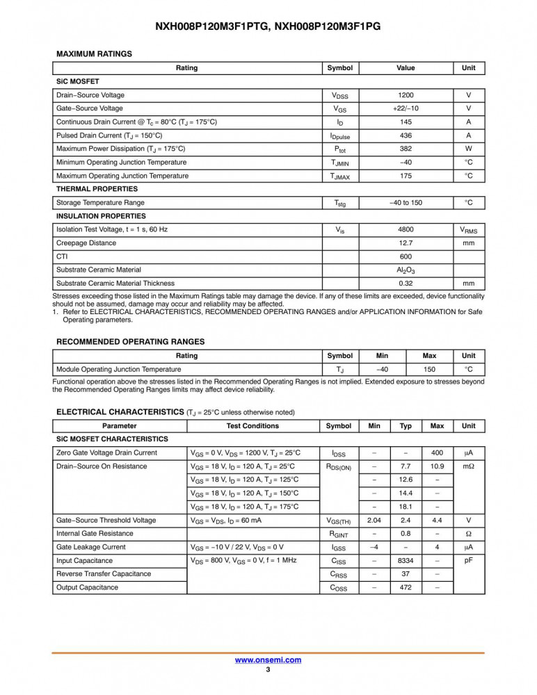 NXH008P120M3F1PTG datasheet page 3