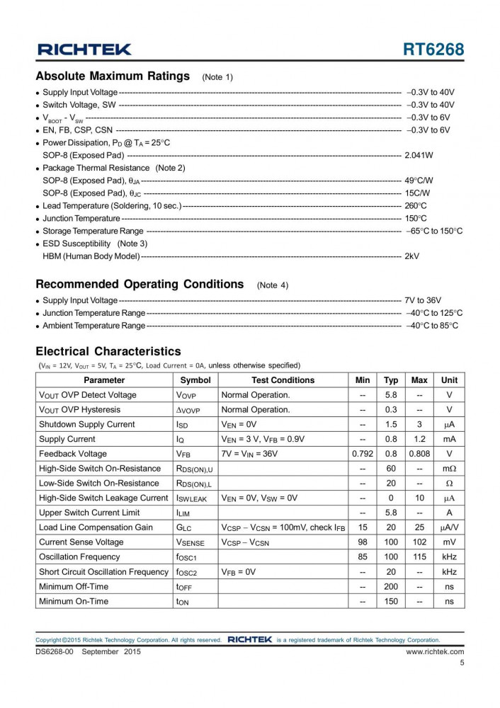 RT6268 datasheet page 5