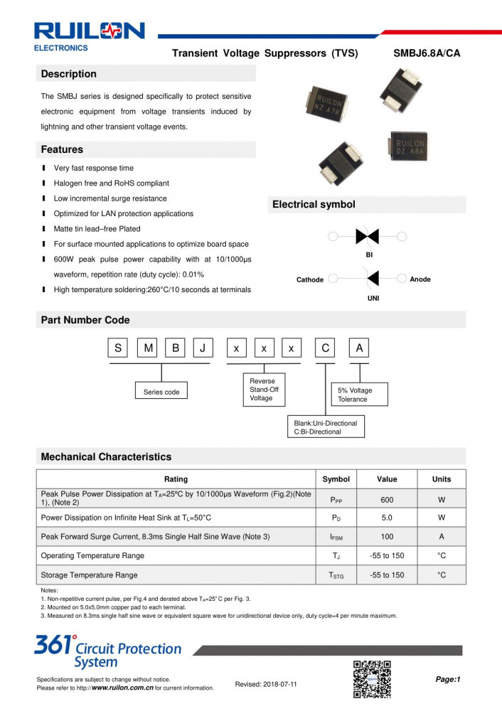 SMBJ6.8CA datasheet page 1