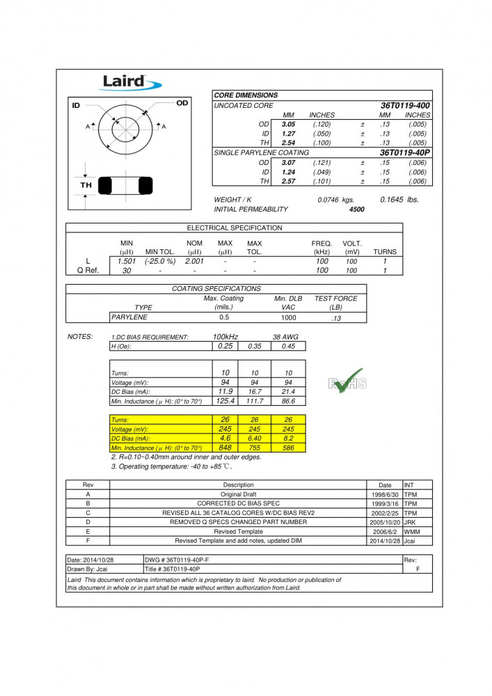 Laird 36T0119-40P technical drawing