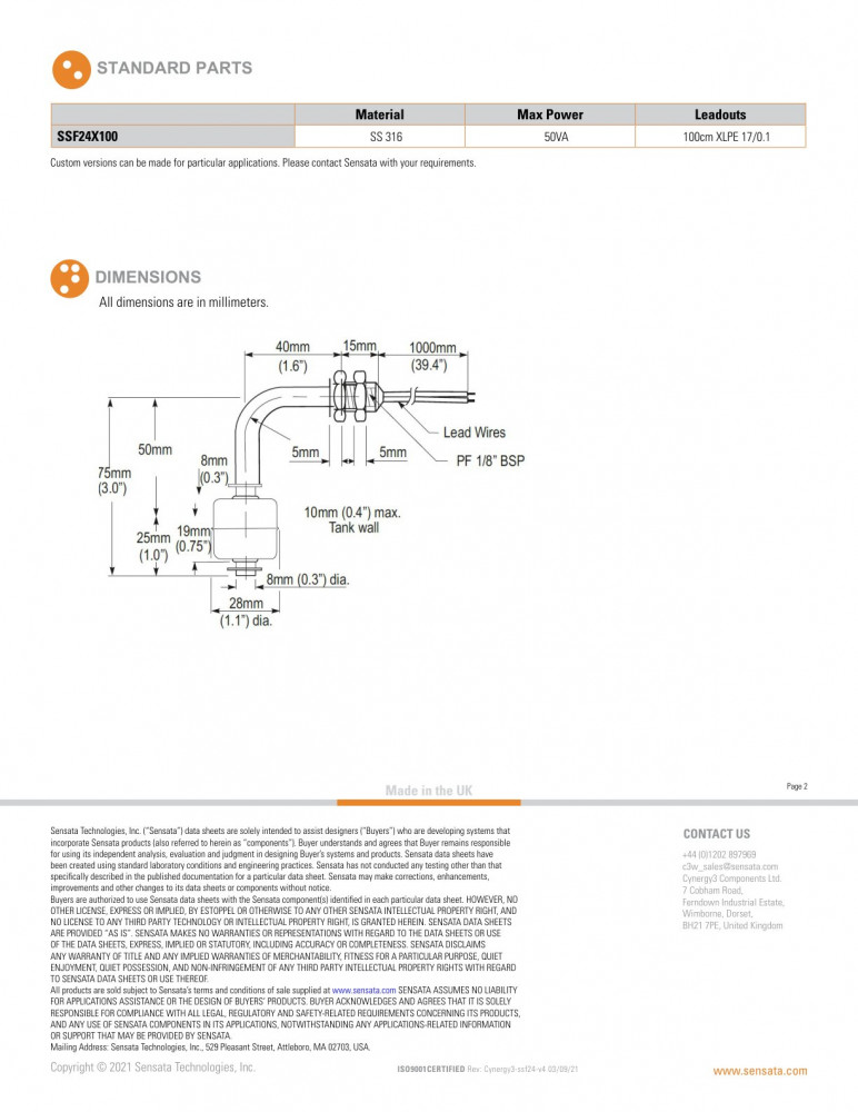 SSF24X100 technical document page 2