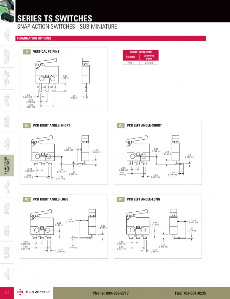 E-Switch TS0101F020PR product documentation page 2