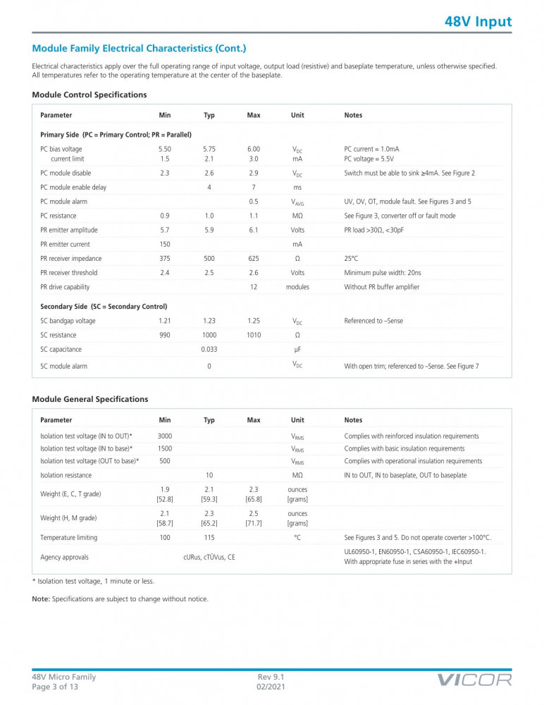 VICOR converter datasheet preview, page 3