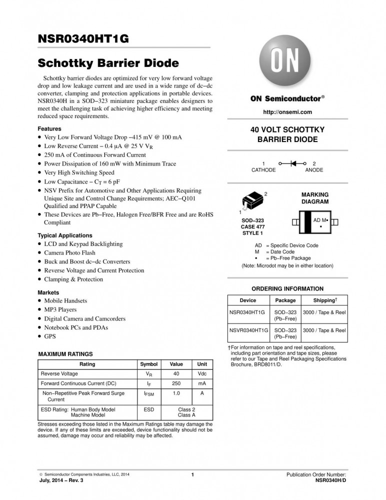 NSR0340HT1G datasheet page 1