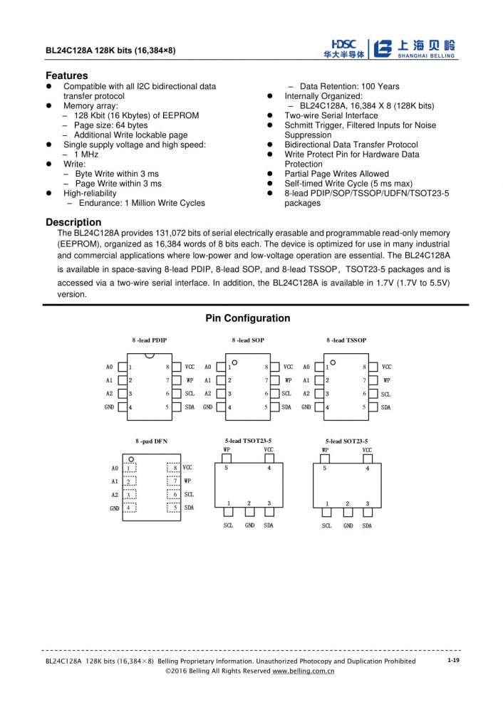 BL24C128A datasheet page 1