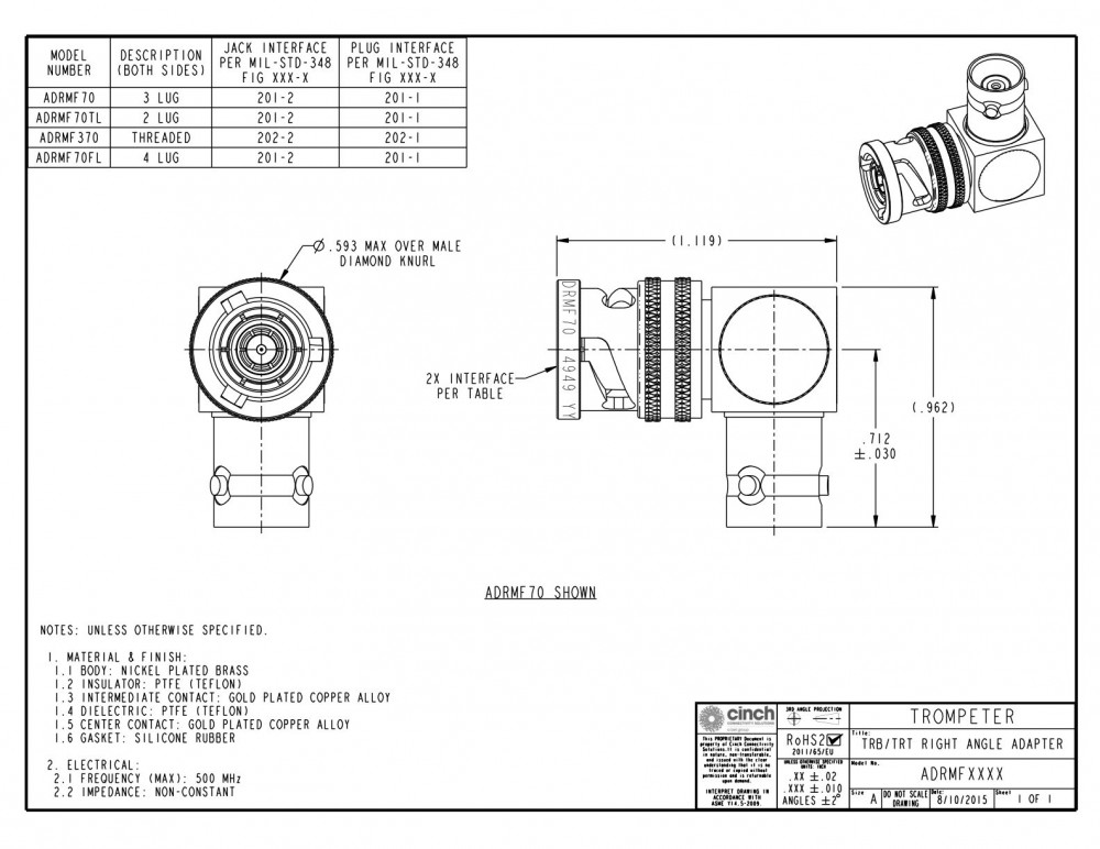 Bel Fuse ADRMF70 technical drawing page