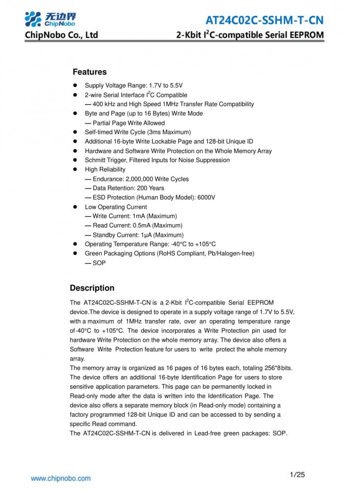 AT24C02C-SSHM-T-CN datasheet page 1