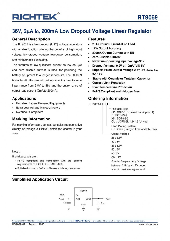 RT9069 datasheet page 1