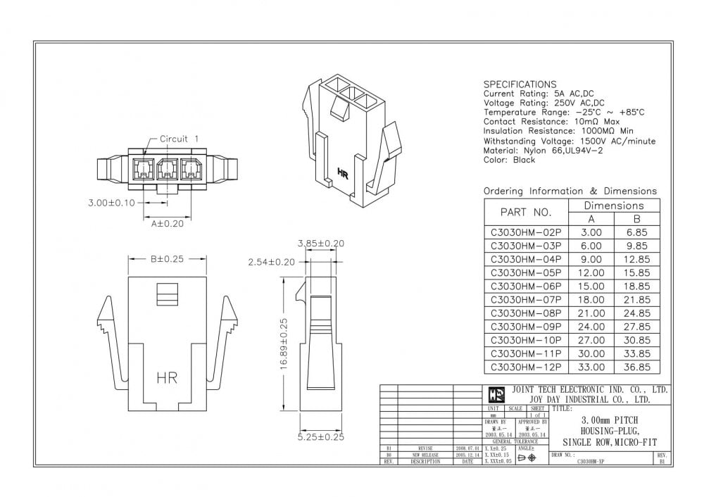 Joint Tech Elec C3030HM connector drawing