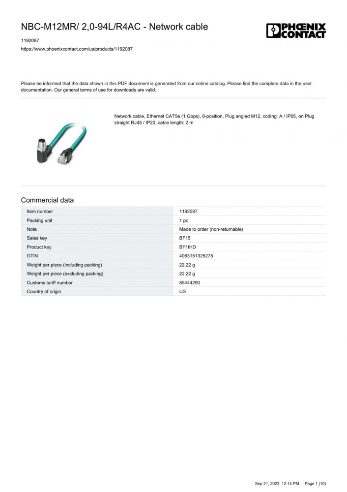 Phoenix Contact 1192087 documentation page 1