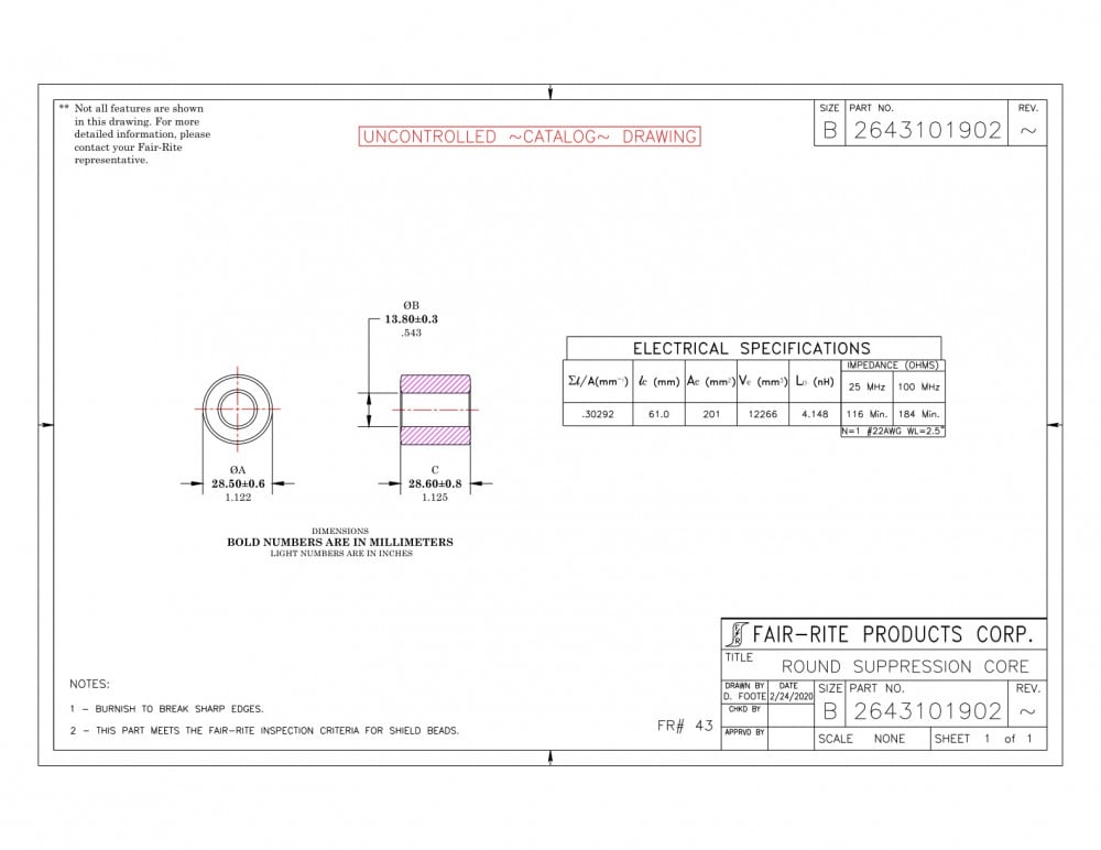 Fair-Rite 2643101902 technical document page