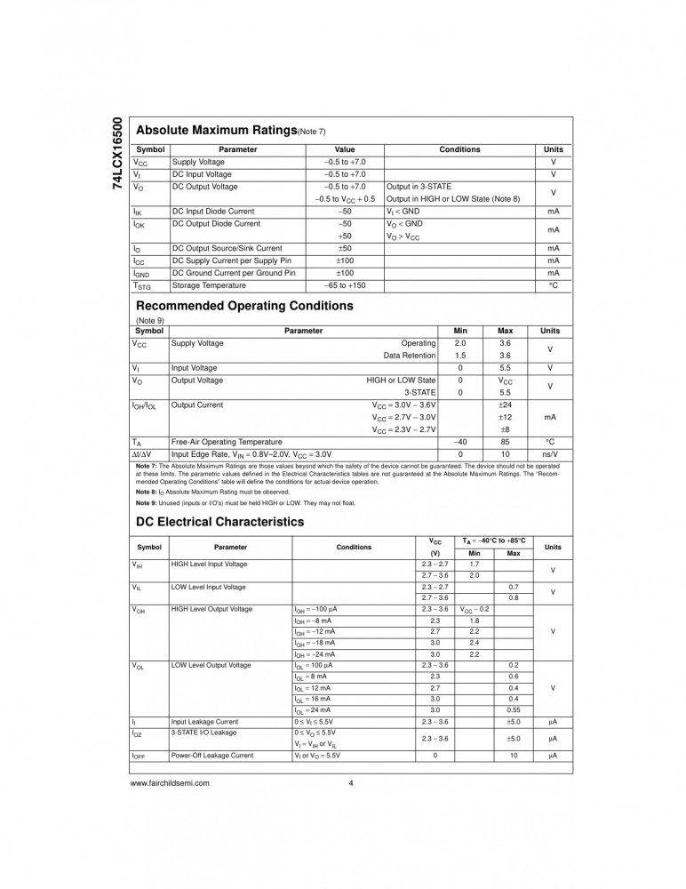 74LCX16500 datasheet page 5