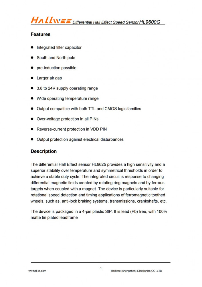HL9600G technical document page 1