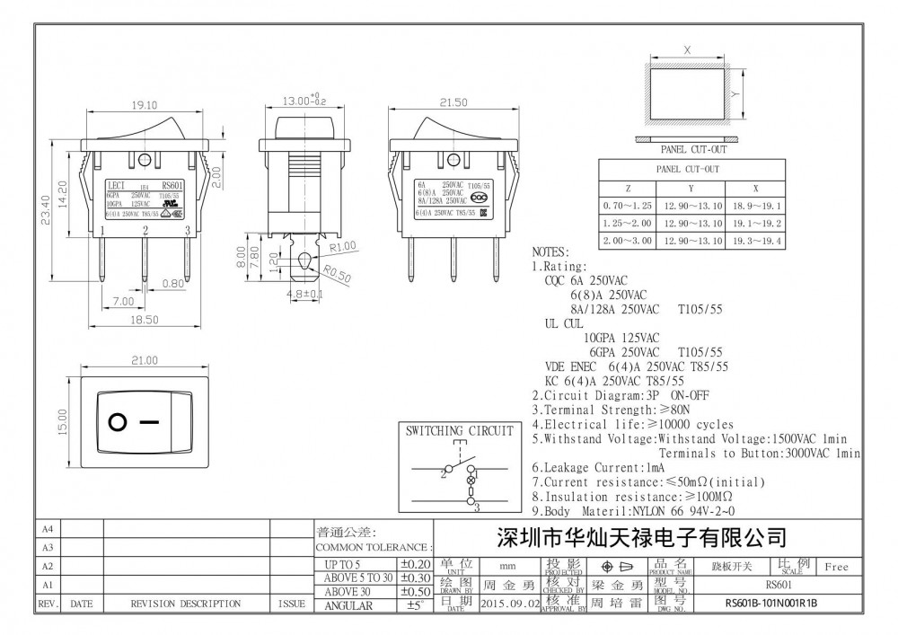 HCTL RS601B-101N001R1B technical drawing page 1