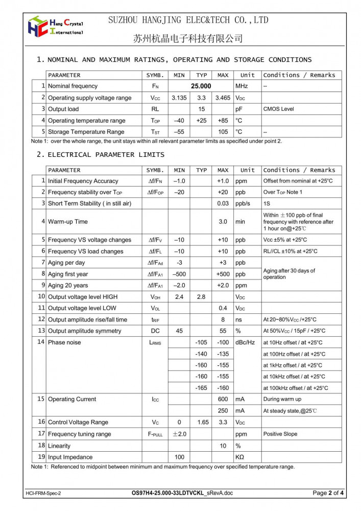 HCI 5797H4-25.000L33DTVCL specification page 2