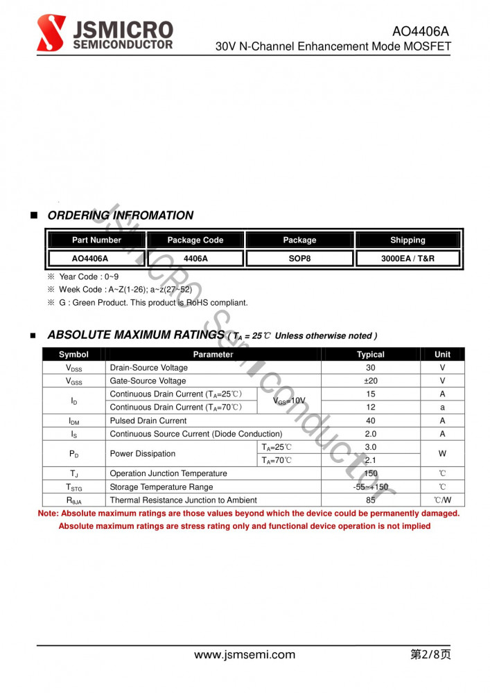 AO4406A datasheet page 2