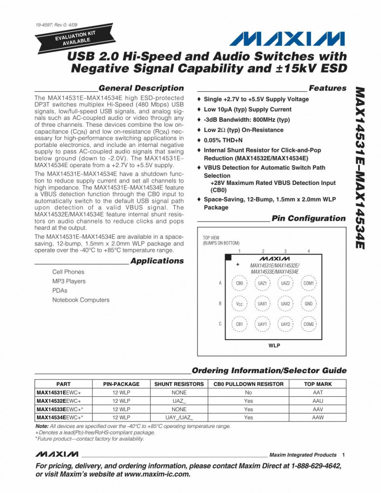 MAX14531E–MAX14534E datasheet page 1