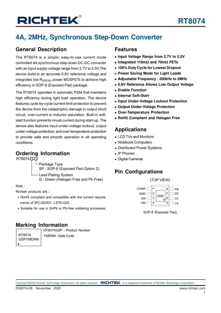 RT8074 technical document page 1