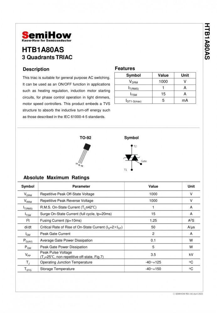 HTB1A80AS technical document page 1