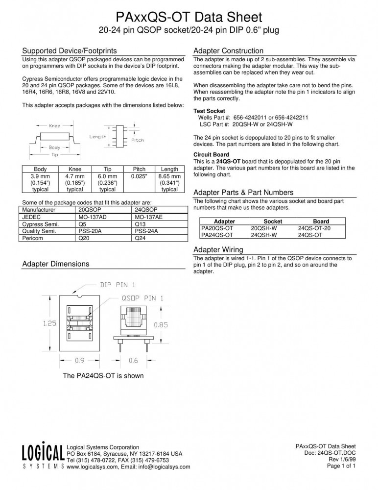Logical Systems PAxxQS-OT adapter datasheet page
