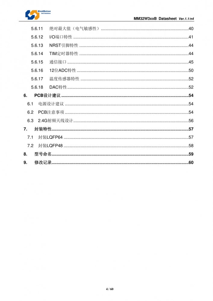 MM32W3xxB datasheet page 4