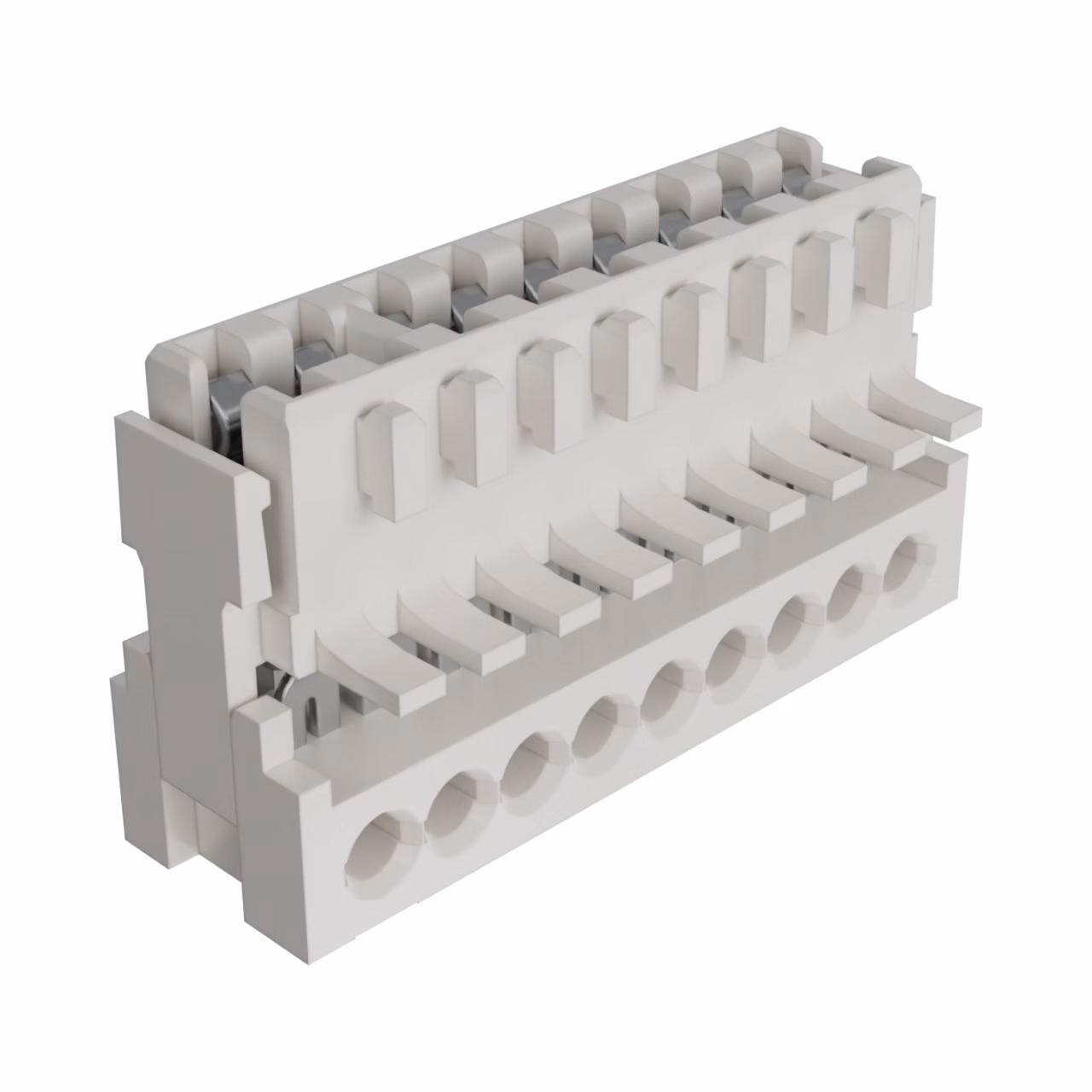 Appli-Mate RAST 2.5 IDT Housing, 2.50mm Pitch, with Side Latches, Female, 5 Circuits, Position Keys A & F Removed, Polarizing Rib Between 3/4, Red Color Stripe