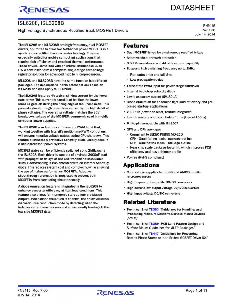 ISL6208IRZ datasheet page 1