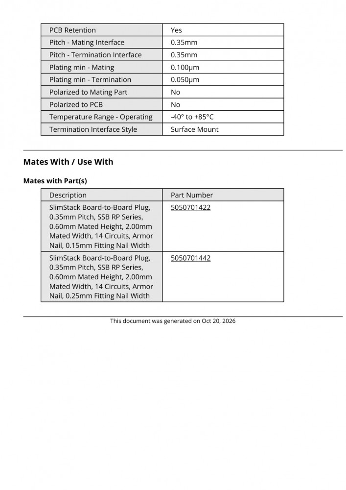 Technical document image 3 for MOLEX 5050661422