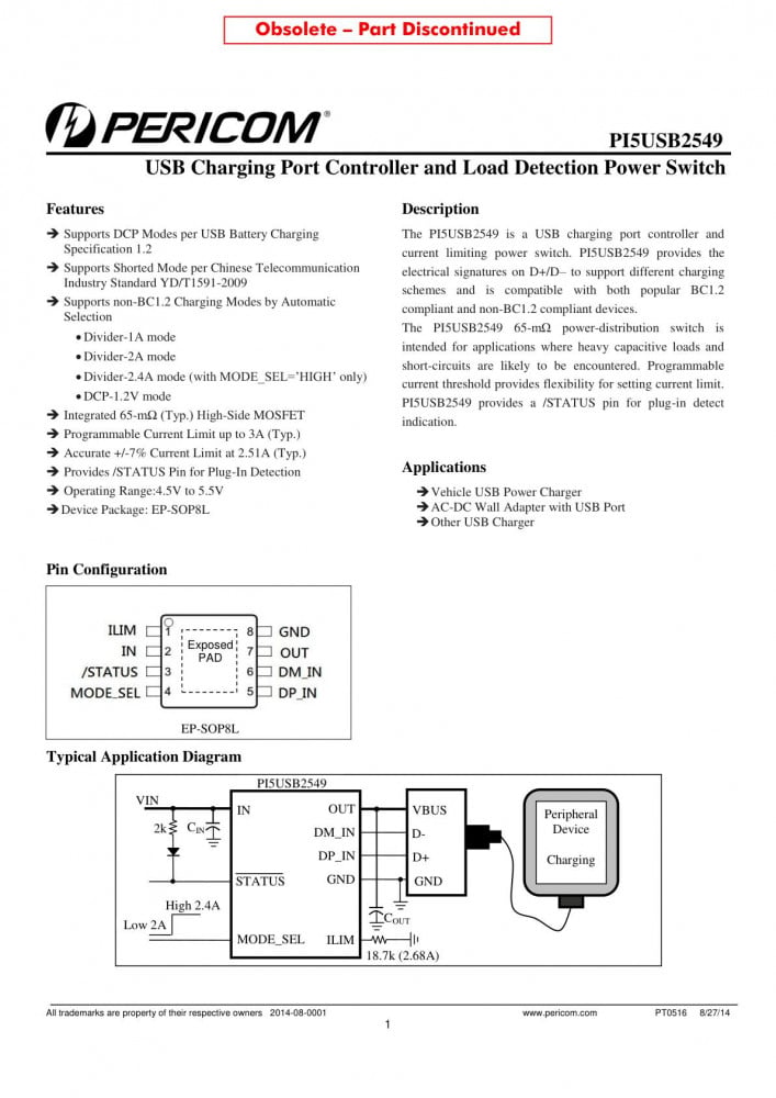 PI5USB2549WAEX datasheet page 1