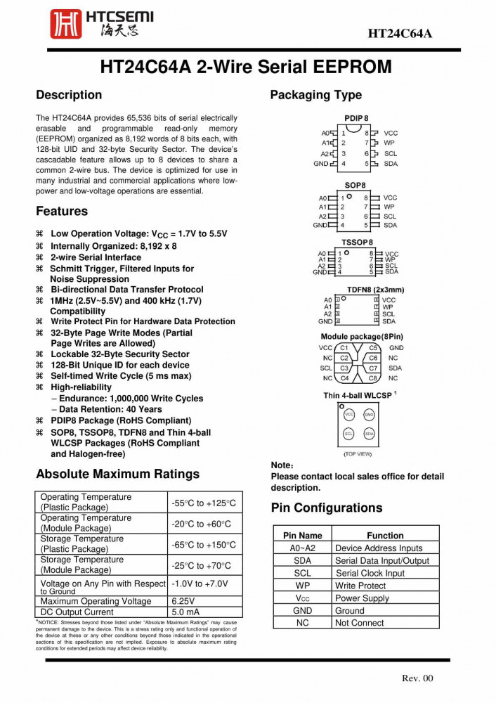 HT24C64A datasheet page 1