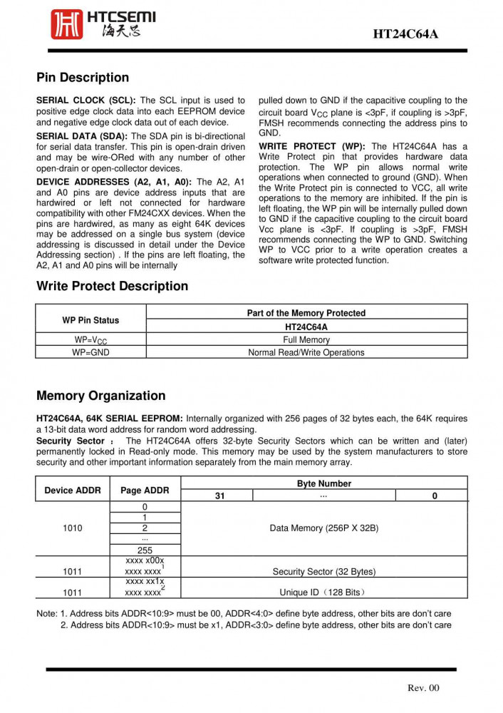 HT24C64A datasheet page 3