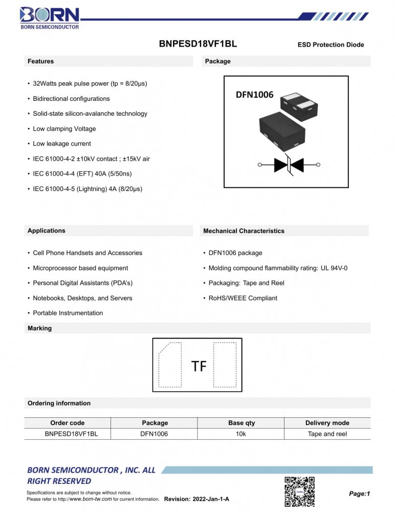 BNPESD18VF1BL datasheet page 1