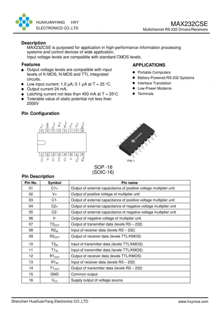 MAX232CSE-HXY datasheet page 1