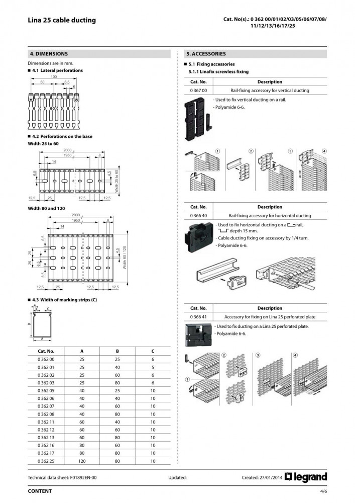 Legrand Lina 25 cable duct documentation, page 4