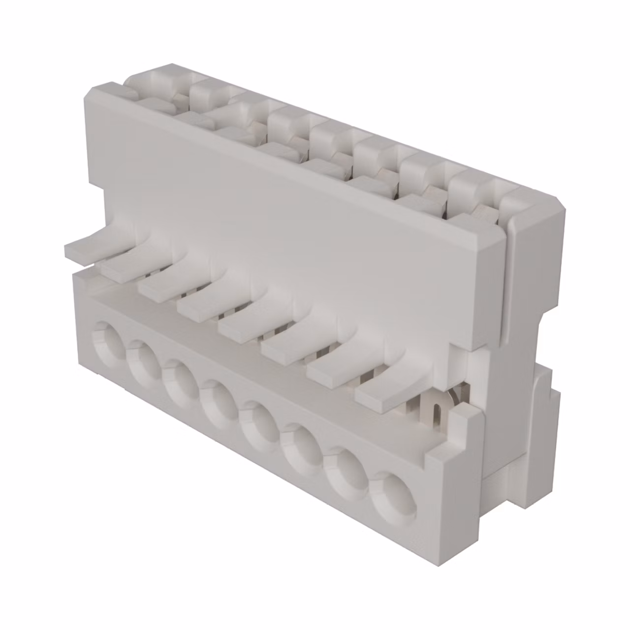 Appli-Mate RAST 2.5 IDT Housing, 2.50mm Pitch, Female, 8 Circuits, Beaded Terminal, All Positions Removed, Slotted Endwalls, Polarizing Rib Between Circuits 2 & 3 for sale