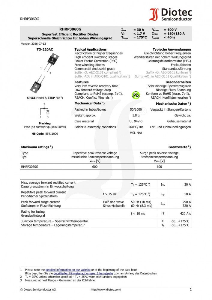 RHRP3060G datasheet page 1