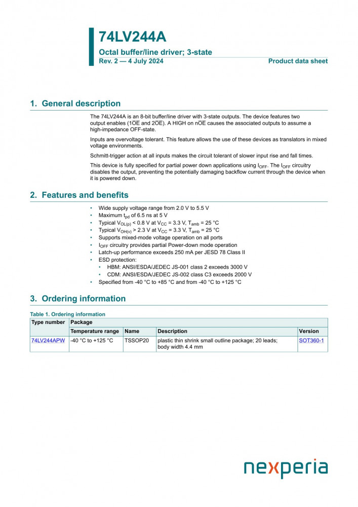 74LV244A datasheet page 1