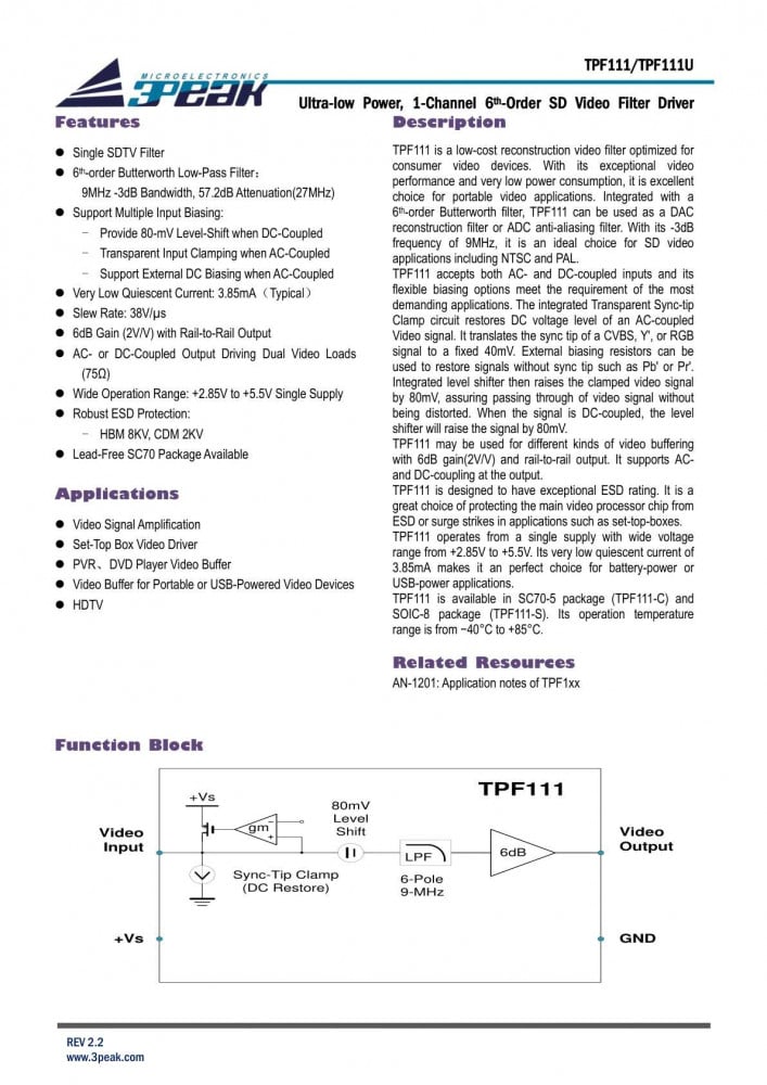 TPF111-CR datasheet page 1