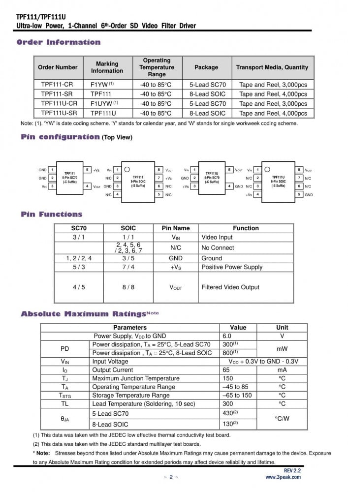 TPF111-CR datasheet page 2