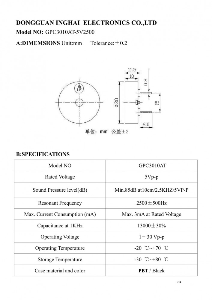 GPC3010AT-5V2500 specification approval document page 2