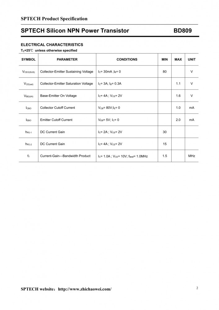 SPTECH BD809 datasheet page 2