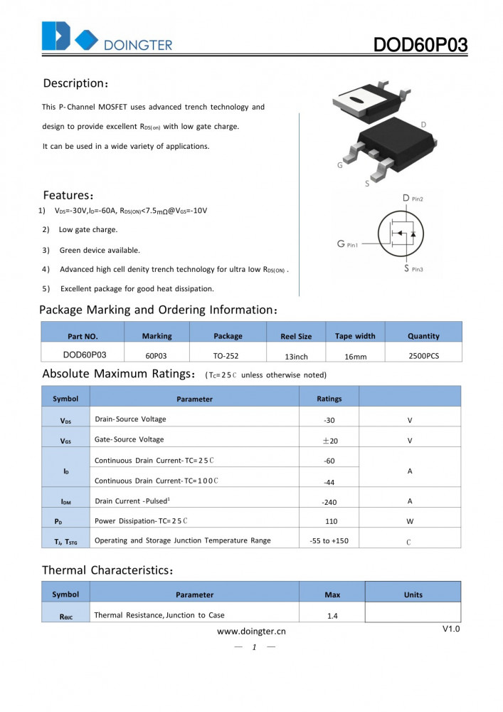 DOD60P03 datasheet page 1