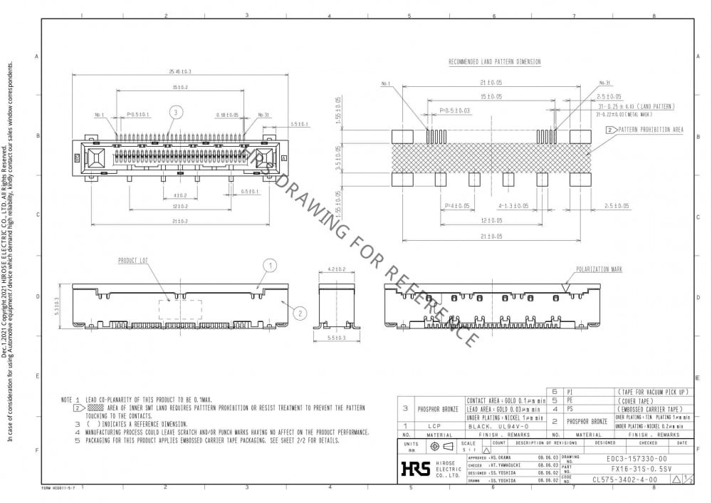 HRS FX16-31S-0.5SV technical drawing page 1