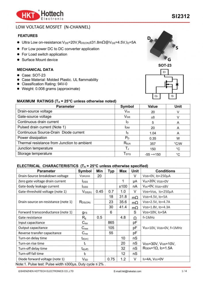 SI2312 datasheet page 1