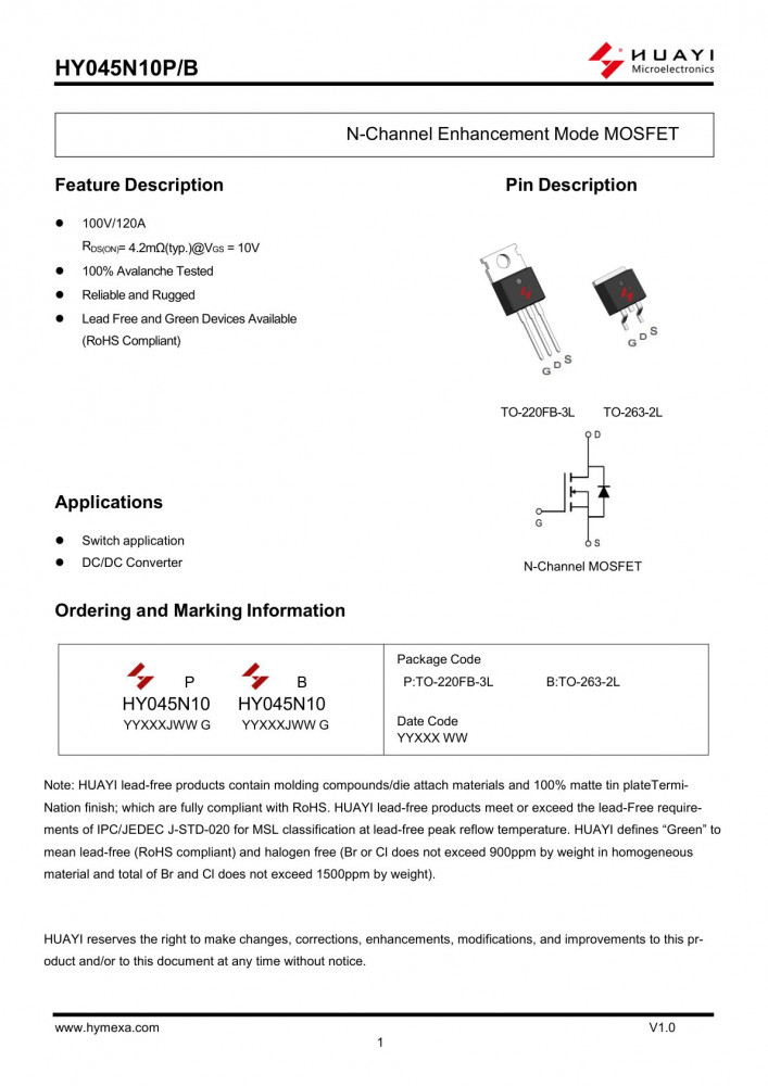 HY045N10P datasheet page 1
