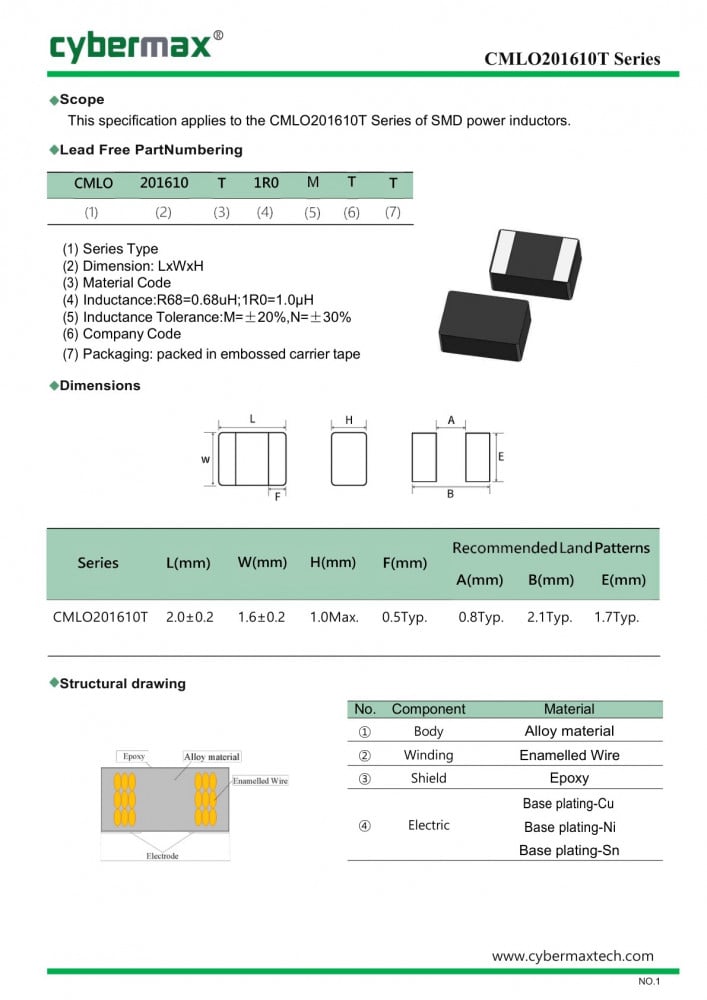 Cybermax CMLO201610T datasheet page 1