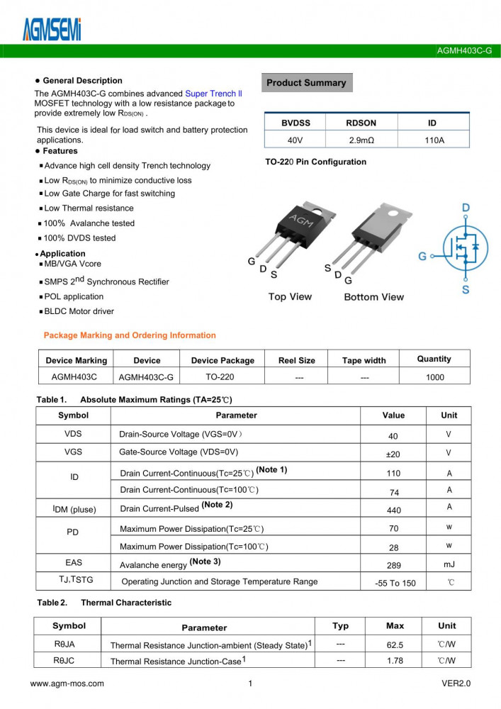 AGMH403C-G technical document page 1